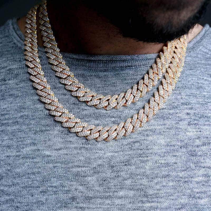 Diamond Prong Cuban Link Bundle (12mm) in Yellow Gold - Pres