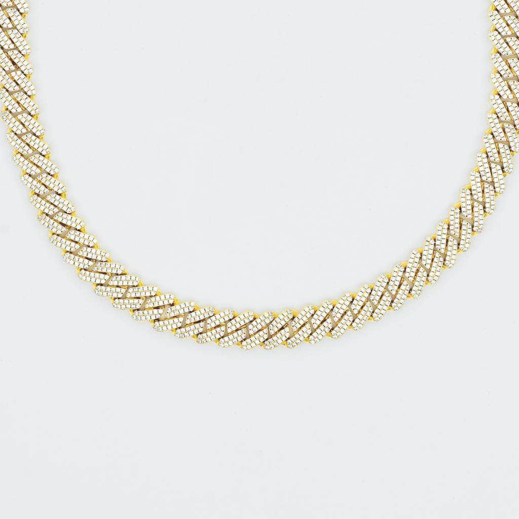Diamond Prong Cuban Link Bundle (12mm) in Yellow Gold - Pres