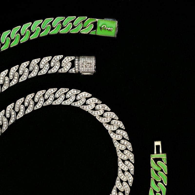 Glow in the Dark Reversible Cuban Link Chain (12mm) in White Gold - Pres