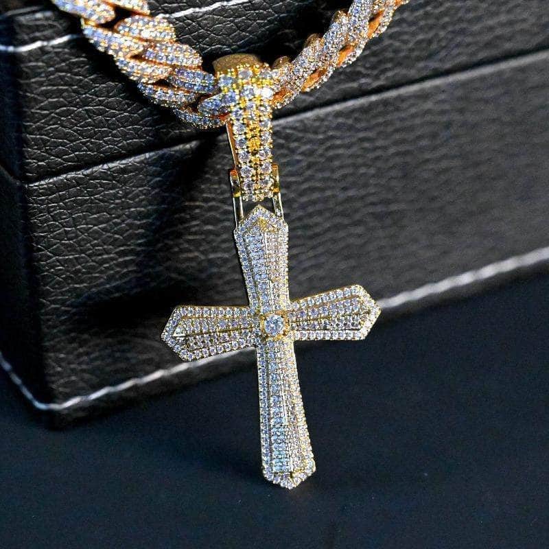 Eternity Cross with Center Stone in White/Yellow Gold | Gold Pres