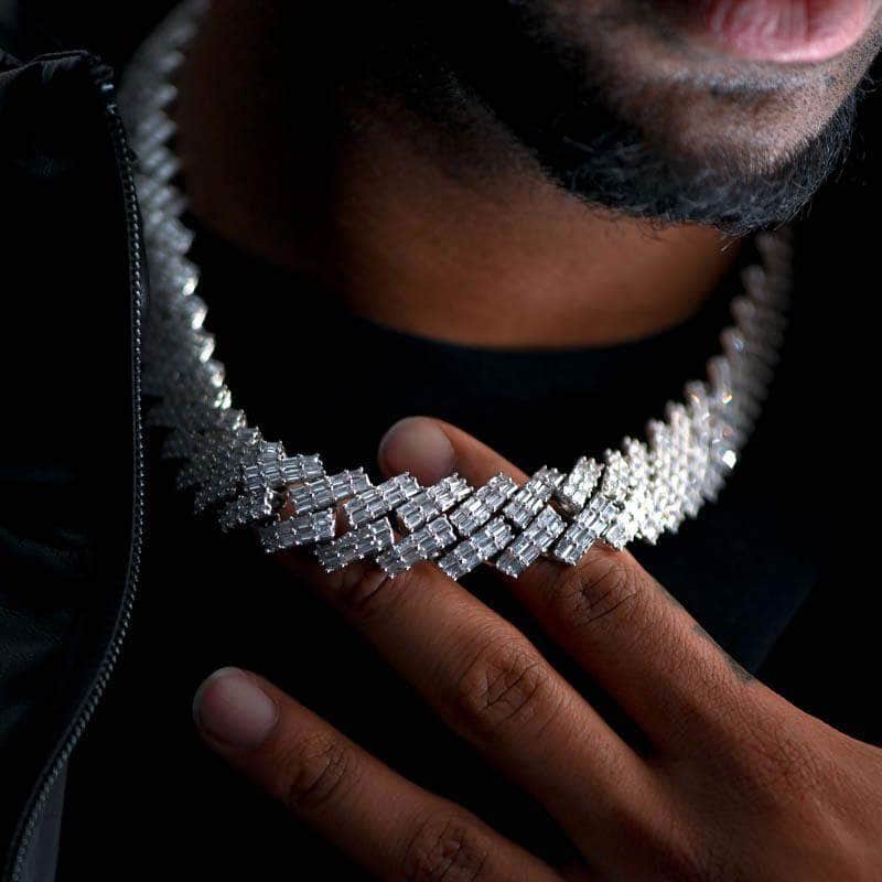 Diamond Prong Set Baguette Cuban Link Chain (19mm) - Pres